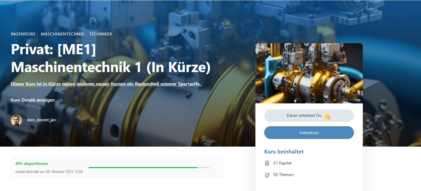 Neuer Kurs: Maschinentechnik 1 - In Kürze: Start der Maschinentechnik ...
